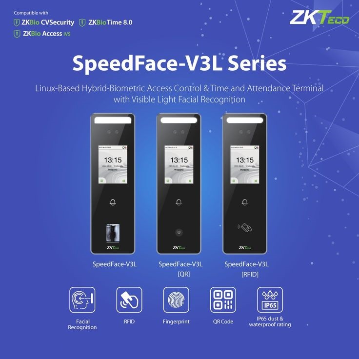 Face Fingerprint Recognition indoor/outdoor Door Access System ZK V3L